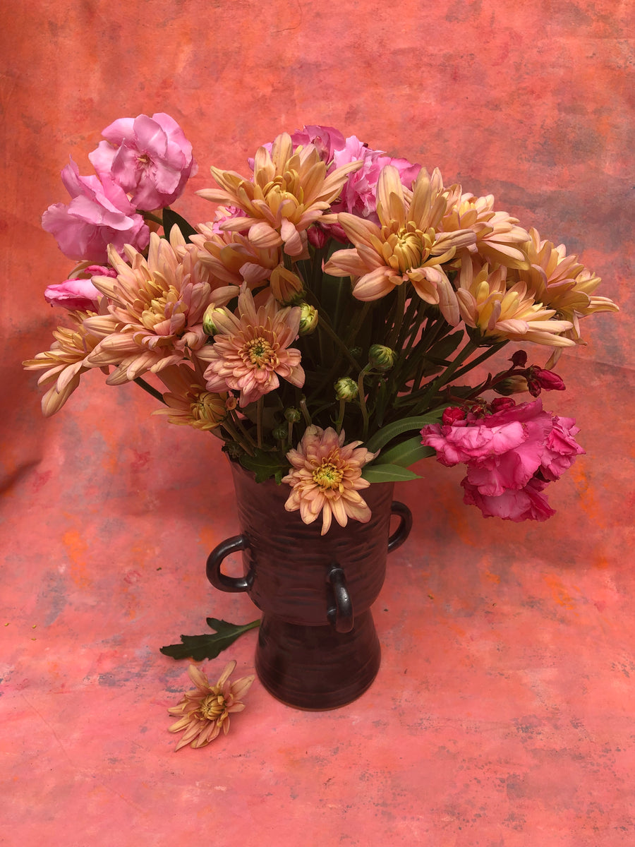 Handmade Ceramic Urn with Pewter Glaze and applied handles – Mannix